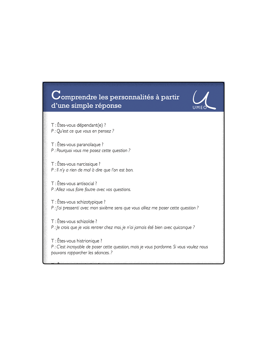 Comprendre les personnalités à partir d'une réponse