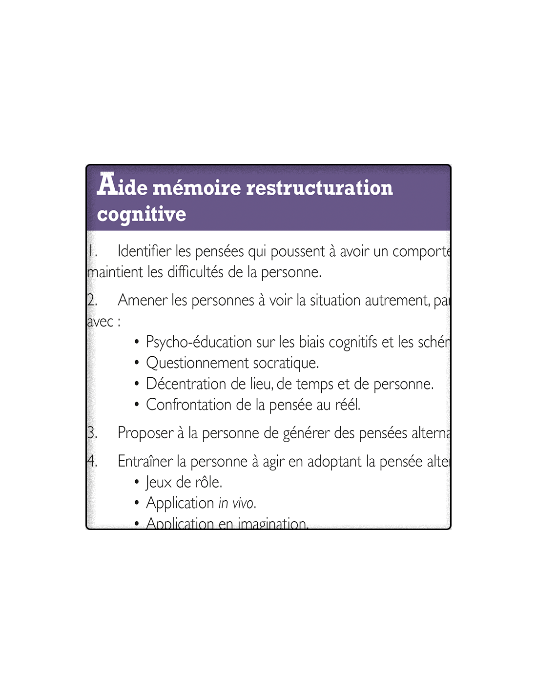 Aide mémoire - Restructuration Cognitive